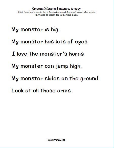 Monster Sentences To Copy Therapy Fun Zone Community