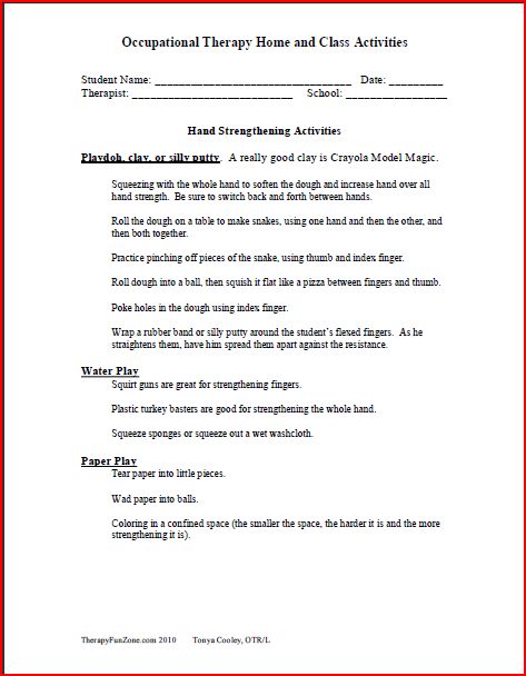 Home Program Forms - Therapy Fun Zone